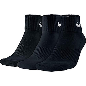 Nike SX4703 Unisex Performance Cushion Quarter Training Socks (3 Pair), Black/White, Large