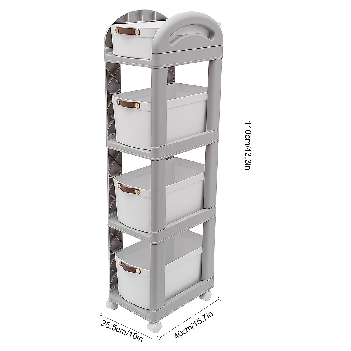 Fichiouy 3/4 Tier Storage Rack Corner Storage Rack On Wheels, Movable Storage Shelving Unit Max Load: 22.05 lbs for Kitchen Bathroom Living Room Garage Office (Gray 4-Tier)