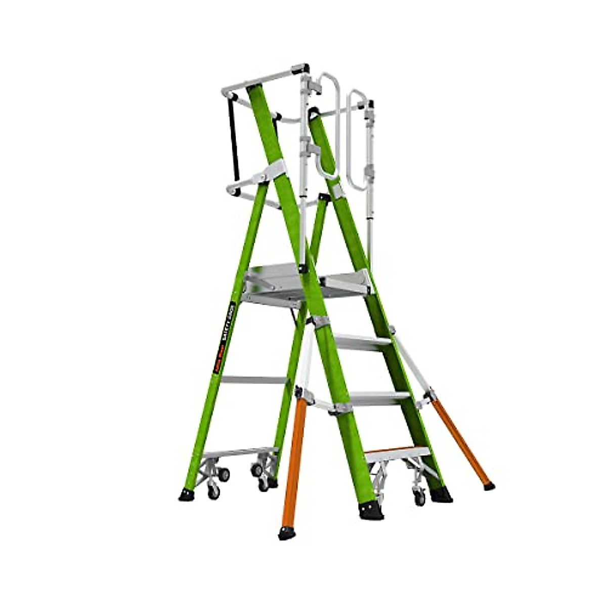 Little Giant Ladders Little Giant Ladder Systems Safety Cage 2.0, M4, 4ft Enclosed Platform, Ladder with Adjustable Outriggers, Fiberglass, Type 1AA, 375 lbs Weight Rating, (19704-146), Hi-viz Green