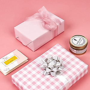 WRAPAHOLIC Reversible Wrapping Paper - Mini Roll - 17 Inch X 33 Feet - Pink and White Plaid Design for Birthday, Holiday, Wedding, Baby Shower