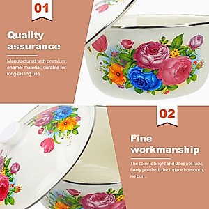 Angoily Enamel Mixing Bowl with Lid Flower Large Salad Bowl Enamelware Washing Basin Chinese Style Soup Bowls Vintage Serving Bowl for Ramen Asian Dishes Cereal Rice Noodle