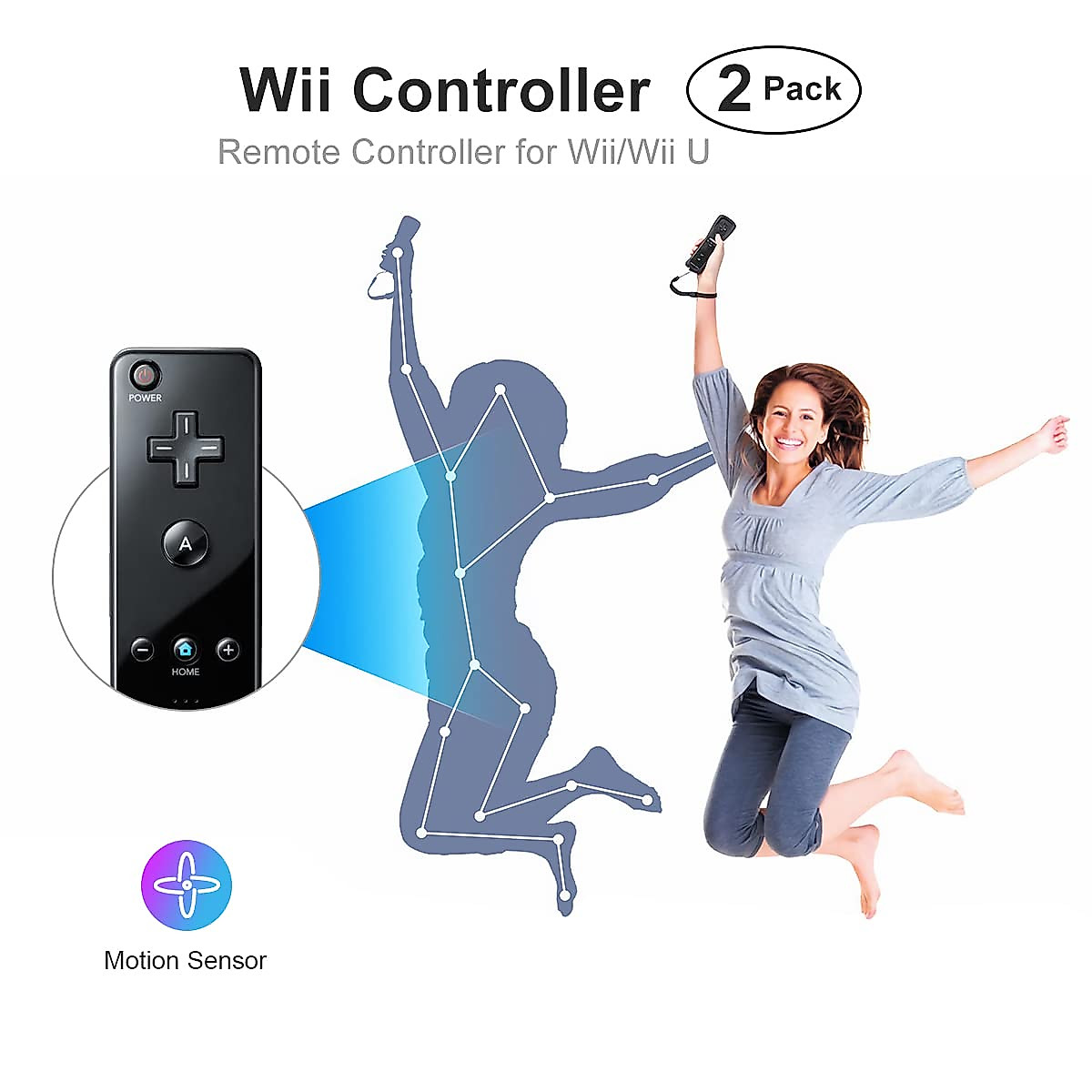 Bameca Wii Controller 2 Pack, Wii Remote Controller for Wii and Wii U