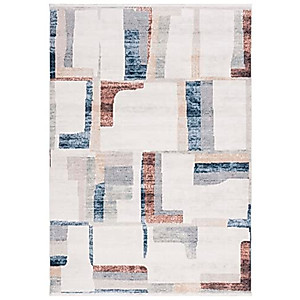 Safavieh Bayside Collection Machine Washable 4' x 6' Ivory/Blue Rust BAY126A Modern Contemporary Entryway Living Room Foyer Bedroom Accent Rug