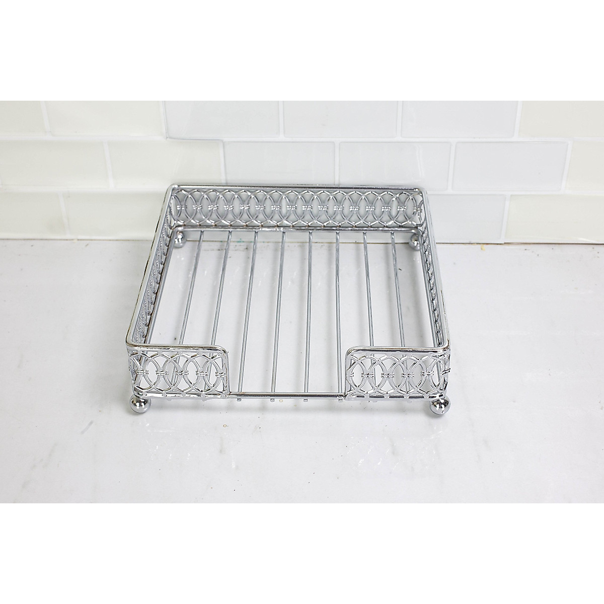 Home Basics Chrome Plated Steel Infinity Collection Flat Napkin Holder Organizing Stand, Elegant Design, Silver Chrome