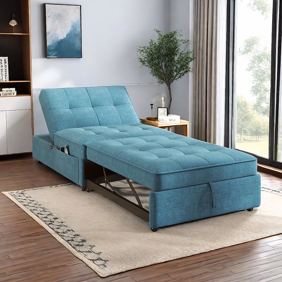 NicBex Pull-Out Sofa Practical Sofa Bed with Storage Folding Chair Bed Convertible Chair to Bed with Storage Pocket and USB Port for Small Room Apartment, Living Room, Teal