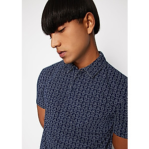 A | X ARMANI EXCHANGE Men's Regular Fit Cotton Jersey All Over AX Logo Polo, Navy, M