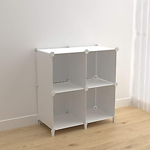 HOMIDEC 4-Cube White Cube Storage Organizer, Modular Storage Shelf with Hammer, Cube Storage Bin Cabinet Closet Bookshelf for Living Room, Bedroom, Office, Each Cube Size 11.8 x 11.8 inch