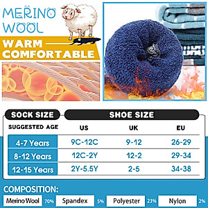 Anlisim Kids Merino Wool Ski Socks for Girls Boys Teen Thermal Winter Warm Thick Hiking Knee High Socks Stocking Stuffers for Skiing Snowboarding (Grey/Dark Blue/Green C, 8-12 Y)