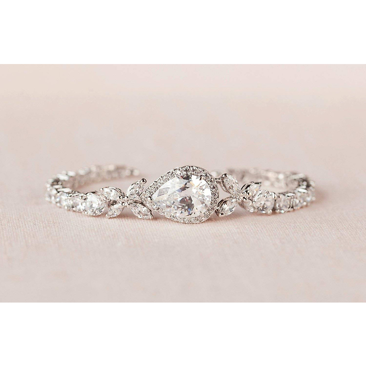 SWEETV Cubic Zirconia Teardrop Tennis Bracelets for Wedding Bridal Jewelry, Crystal Rhinestone Bracelets for Brides,Bridesmaid, Women, Silver