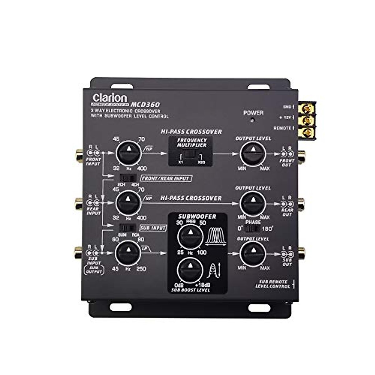 Clarion Mobile Electronics MCD360 2/3-Way 6-Channel Electronic Crossover w/ 5-Volt RCA Outputs + Subwoofer Equalizer