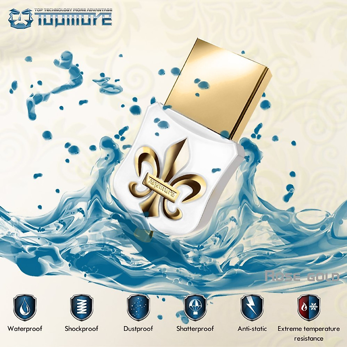 TOPMORE NR Series USB 3.0 The Capets Logo Design Flash Disk Portable High Read Speed Memory Stick (64GB, White & Gold)