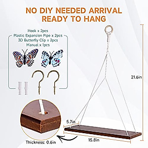 JOFAMY 2-Pack Macrame Hanging Shelves 15.8 in with Wood Hanger, Boho Floating Shelves Indoor for Bathroom, Bedroom, Toilet, Kitchen, Office, Living Room Decor