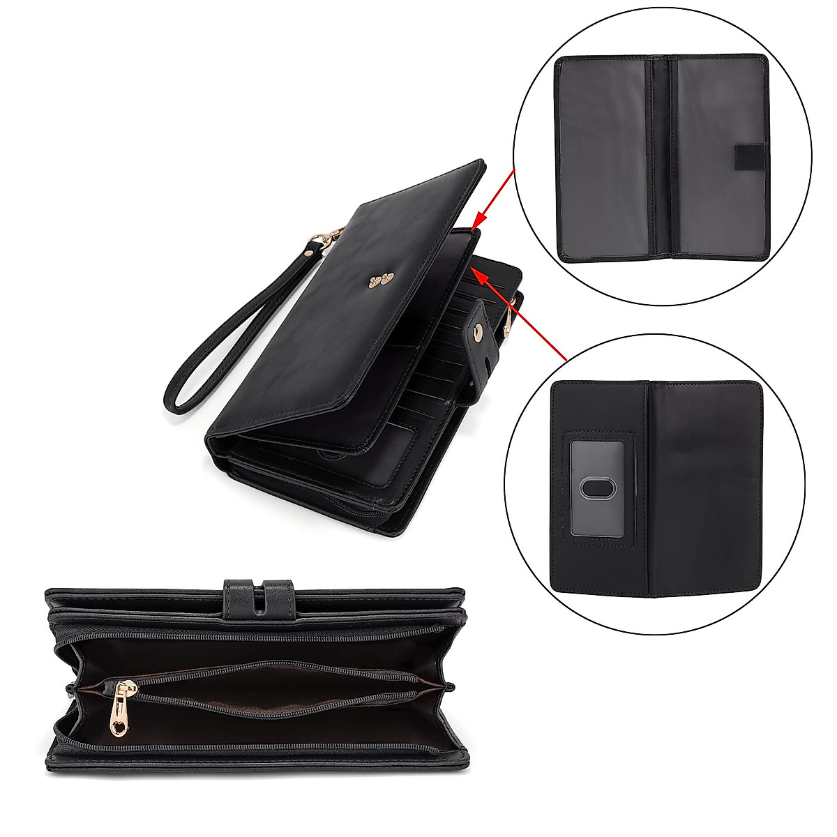 UTO RFID Wristlet Wallet for Women Detachable Checkbook Holder Card Bill Phone Organizer Large Clutch Purse