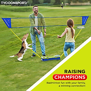 Complete Badminton Set | Portable Badminton Net with Stand 10 x 5 | 4 Badminton Rackets | 4 Over-Grips | 4 Racket Protectors | 8 Badminton Birdies (4 LED & 4 Goose-Feather) | 1 Hard Carry Case