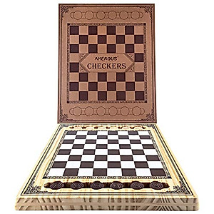 AMEROUS Wooden Checkers Set, Checkers Board Game with Storage Grooves - 24 Checkers Pieces - Gift Box Packed, Classic Board Games for Kids, Adults