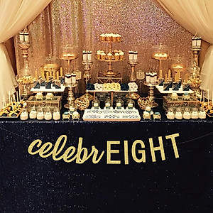 Sursurprise 8th Birthday Banner, Gold CelebrEight Banner, 8th Birthday Party Decorations for Boys and Girls Eight Birthday Party Supplies