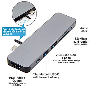 HyperDrive USB-C Hub Adapter, Sanho Solo 7-in-1 Type C Dongle for MacBook Pro, PC w USB-C Port: USBC 60W Power Delivery, USBC 5Gbps Data, 4K HDMI, microSD/SD Card Reader, 2xUSB 3.0, Audio Jack - Grey
