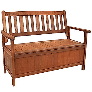 Sunnydaze Decor Meranti Wood 2-Seat Storage Bench with Teak Oil Finish - Decorative Outdoor Storage Bench - Provides Seating for Two Adults - Perfect for The Deck, Backyard, Patio or Front Porch