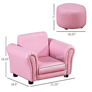 Qaba Kids Sofa Set with Footstool, Upholstered Armchair for Kids 18M+, Baby Sofa for Playroom, Children's Bedroom, Nursery Room, Pink