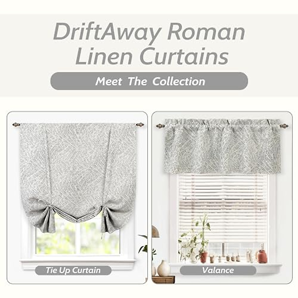 DriftAway Farmhouse Double Layer Linen Blackout Tie Up Curtains Thermal Insulated Striped Fully Lined Balloon Roman Shade Bathroom Window Adjustable Rod Pocket 45 Inch by 63 Inch Roman Black