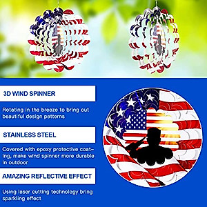 Metal Wind Spinners - 3D Patriotic Wind Spinner for Yard and Garden Kinetic Wind Sculpture American Flag Spinner Hanging Decor 12in Wind Catchers & Spinners Outdoor Art Ornaments Gifts