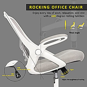 Office Chair Ergonomic Mesh Swivel Computer Task Desk Chair Comfortable, Flip-up Arms, Adjustable Height (Grey)