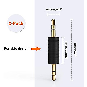 CableCreation 2 Pack 3.5mm 1/8 Stereo Jack to 3.5mm Audio Male to Male Adapter Connectors Gold Plated Compatible with for TaoTronics, Mpow BH129 Bluetooth Receiver