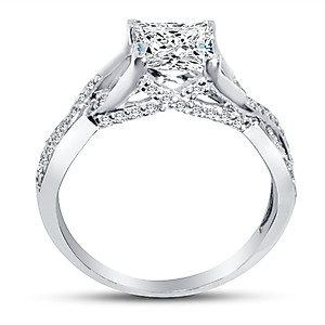 Size - 7 - Solid 14k White Gold Princess Cut Infinity Twist Solitaire Engagement Ring CZ Cubic Zirconia (2.0cttw., 1.0ct. Center)