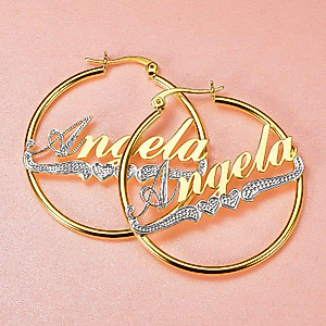 Custom Personalized Name Hoop Earrings 18k Gold Plated Custom Made Any Name Earrings with Heart Initial Earring as a Gift for Women