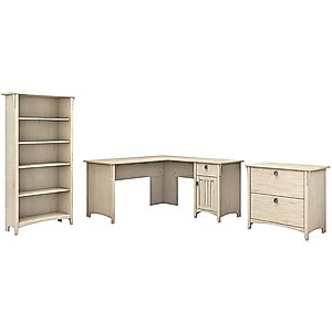 Bush Furniture Salinas 60W L Shaped Desk with Lateral File Cabinet and 5 Shelf Bookcase in Vintage Black