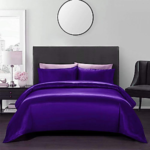 Opulence Bedding Silk Satin Duvet Cover Set Plum California King 3 Piece (Duvet Cover + 2 Pillowcases) Comforter Cover California King Size Zipper Closure