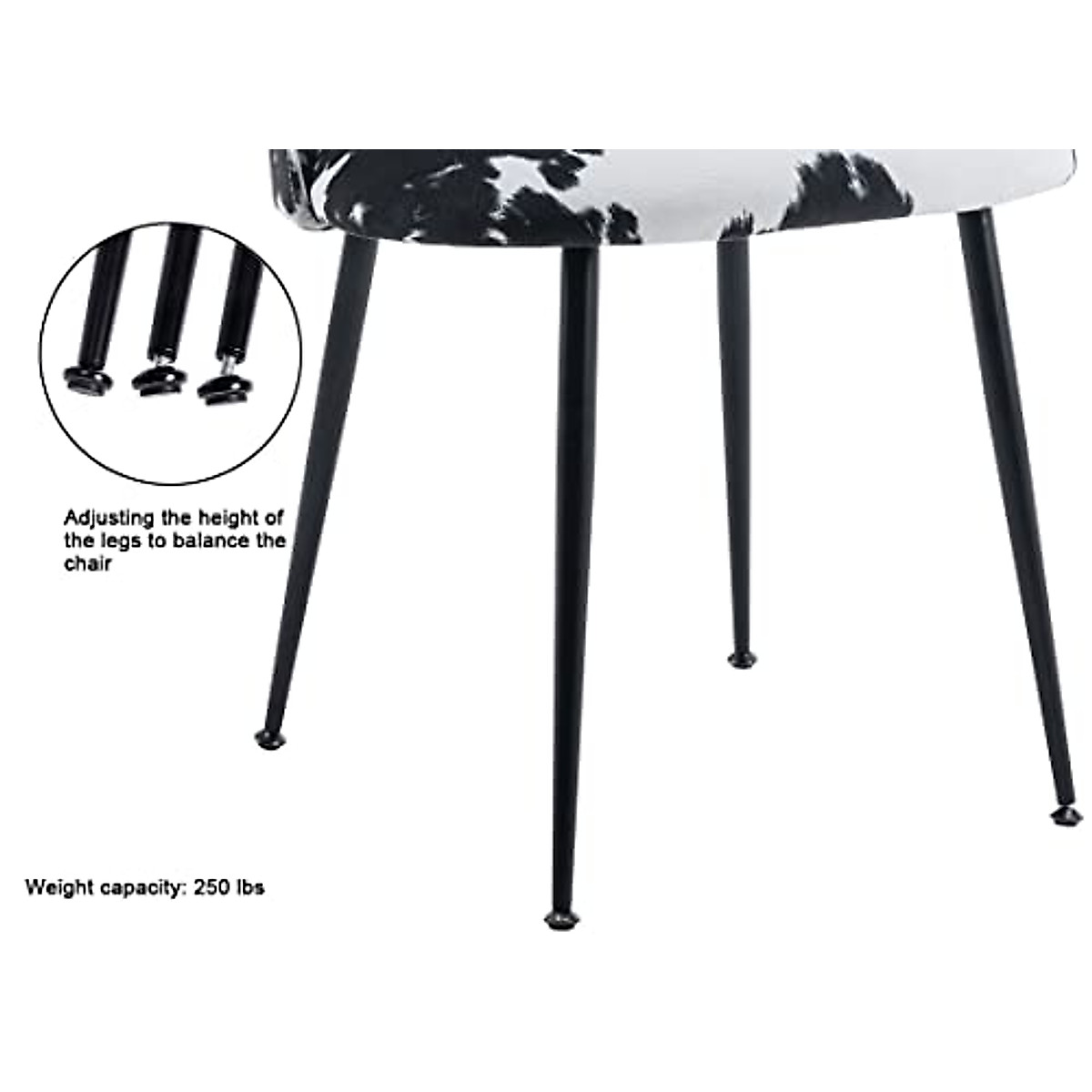 Guyou Fabric Upholstered Dining Chairs Set of 2, Modern Guest Chairs Side Chairs Round Back, Modern Accent Chairs with Metal Legs for Living Room Bedroom Reception Room (Black Cow)