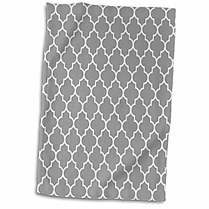 3D Rose Dark Gray Quatrefoil Pattern-Grey Moroccan Tiles-Modern Stylish Geometric Clover Lattice Hand/Sports Towel, 15 x 22, Multicolor
