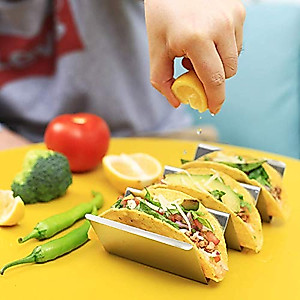 DEELF OUTLET 8 Packs Taco Holder Stand Stainless Steel Metal Taco Shell Holders with Handles Taco Rack Taco Serving Tray Oven and Dishwasher Safe, Set of 8 and Hold up to 24 Taco Shells