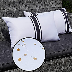 ONWAY Outdoor Pillow Covers 12X20 Waterproof Set of 2 Lumbar Throw Cushion Cover White and Black Striped Outdoor Pillows for Patio Furniture