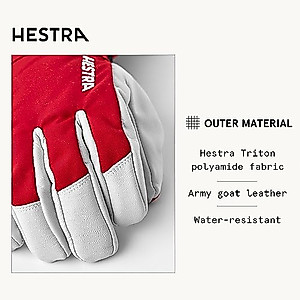 Hestra Army Leather Heli Ski Glove - Classic 5-Finger Snow Glove for Skiing, Snowboarding and Mountaineering, Red, 8