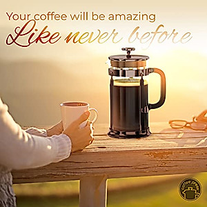 coffee press French Press Coffee Maker with 2 Extra Screens, 34oz, French Press Stainless Steel 304 Grade, Easy Disassemble Design Double Filter, Thick Heat Resistant Glass Pot (Copper)