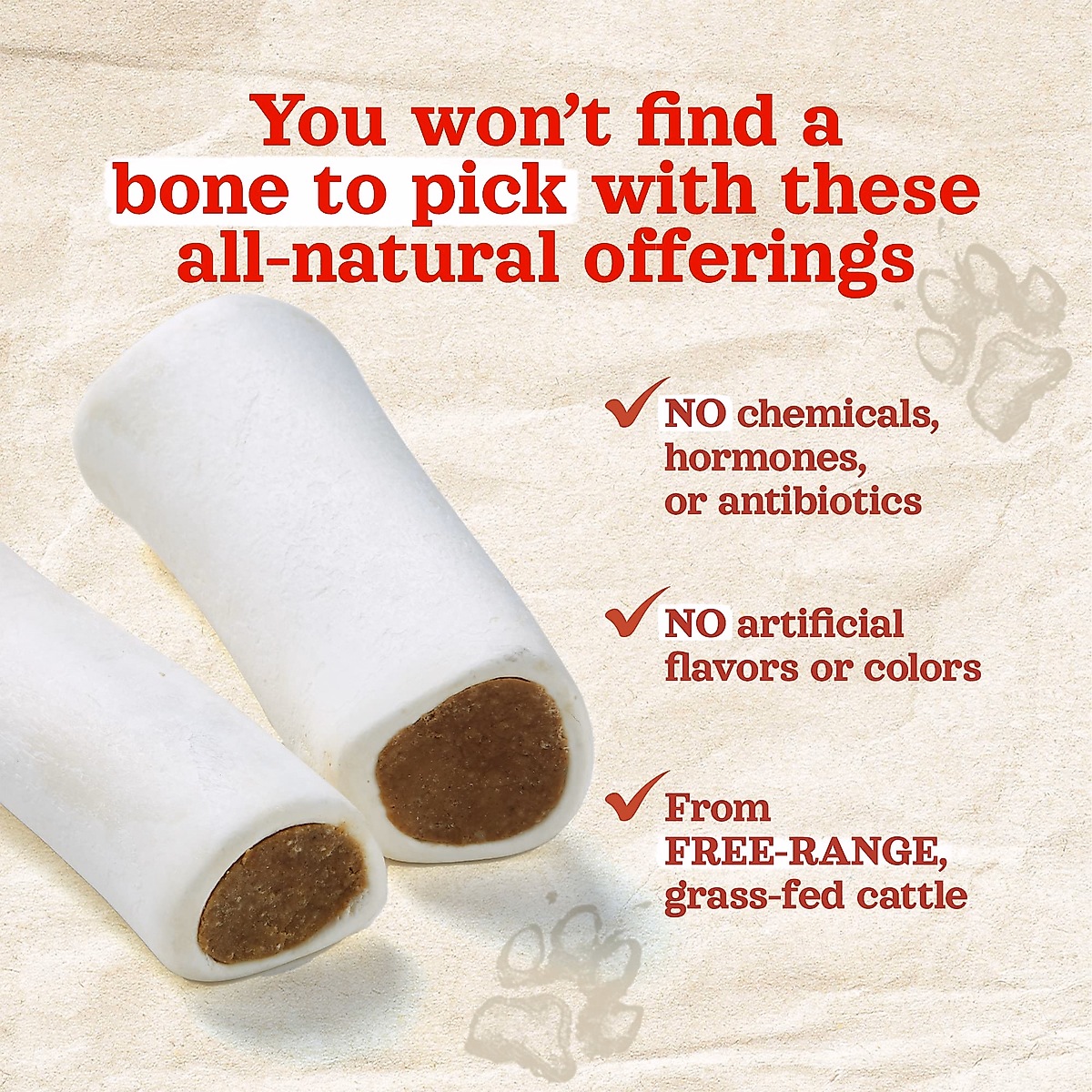 Natural Farm Peanut Butter Flavor Filled Dog Bones (5-6 Inch, 3 Pack), Limited Ingredient Stuffed Dental Dog Bone Treats for Small, Medium and Large Dogs