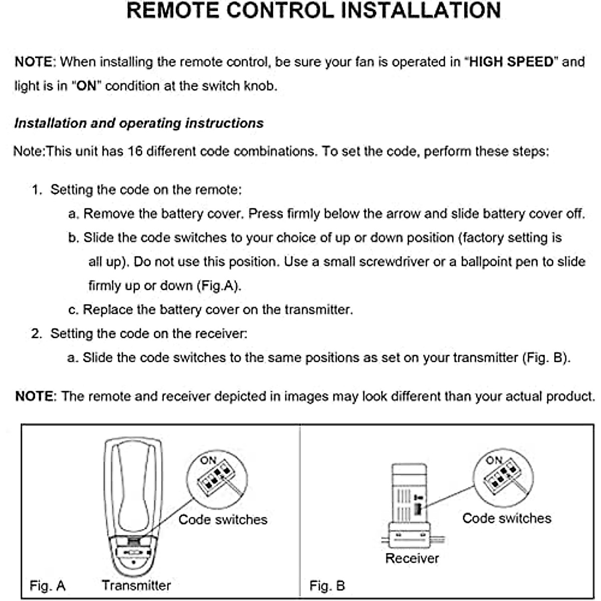 Ceiling Fan Remote Control Replacement for Hampton Bay Hunter UC7078T CHQ7078T CHQ8BT7078T L3H2003FANHD Fan-HD Fan-HD6 RR7078TR, with Reverse