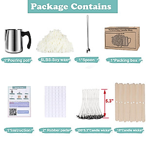 Soy Wax Candle Making Kit Supplies, Natural Candle Wax For Candle Making, DIY Art&Crafts Kit for Adults,Beginner,Kids, Including 5lbs Soy Wax Flakes, 100 Candle Wick, 10 Centering Devices, Melting Pot