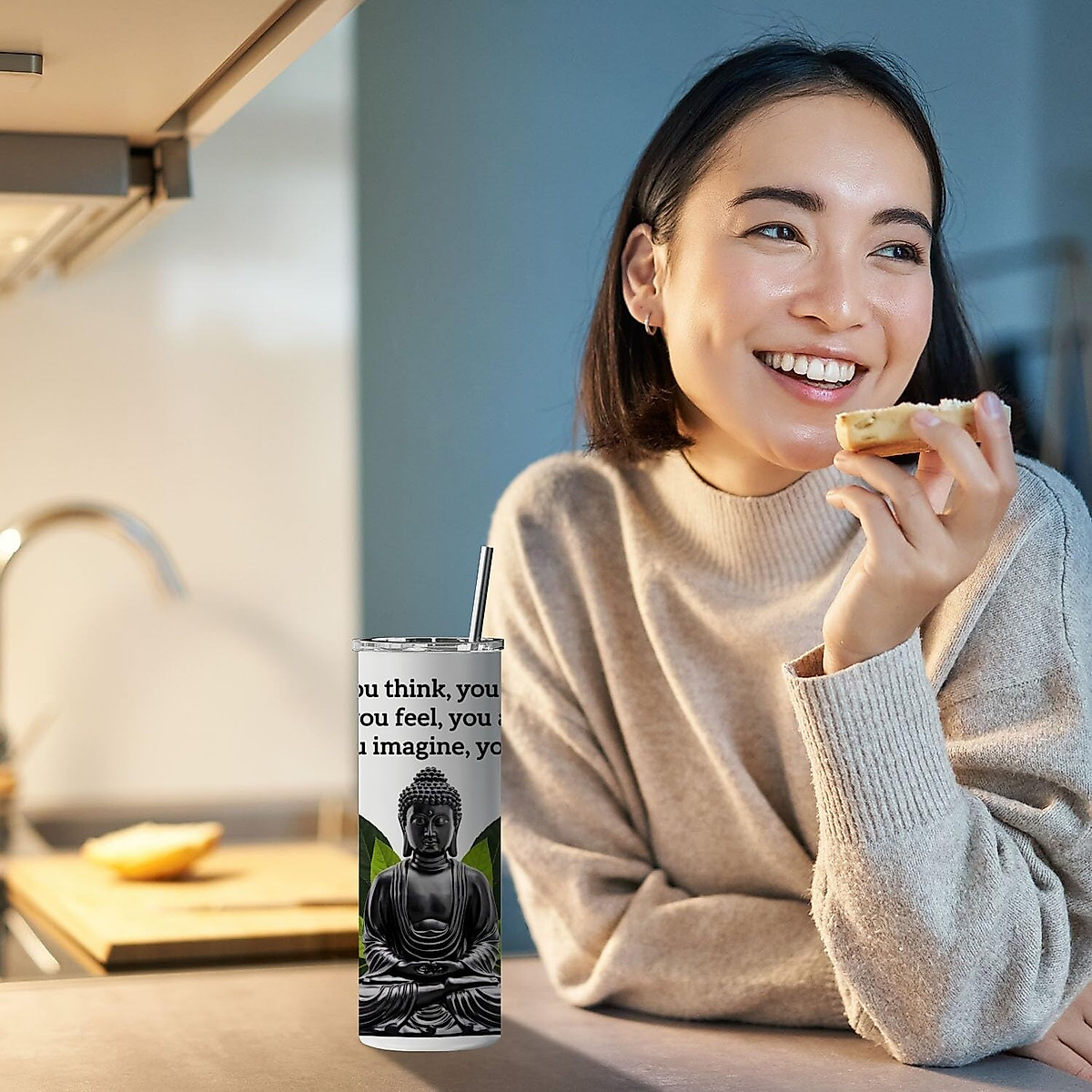 Tumbler with Lid and Straw Black Buddha (1) thermos coffee travel mugcute cups 20 oz insulated tumbler for Daily Holiday Decor Gift coffee cup