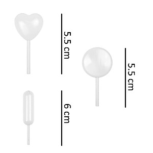 Kare & Kind 100 Pcs (4ml) Liquid Dropper Pasteur Pipettes - Clear Translucent Infuser- 50x Rectangular, 25x Heart and 25x Round-Shaped - for Cakes, Cupcakes, Strawberry, Chocolates - Easy Squeeze