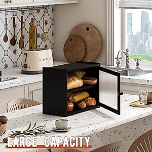 GHWIE Bread Box for Kitchen Countertop Large Bread Box Farmhouse Bread Container Bread Storage with Window Bread Holder Black