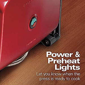 Hamilton Beach Electric Panini Press Grill with Locking Lid, Opens 180 Degrees for Any Sandwich Thickness, Nonstick 8" X 10" Grids, Red (25462Z)