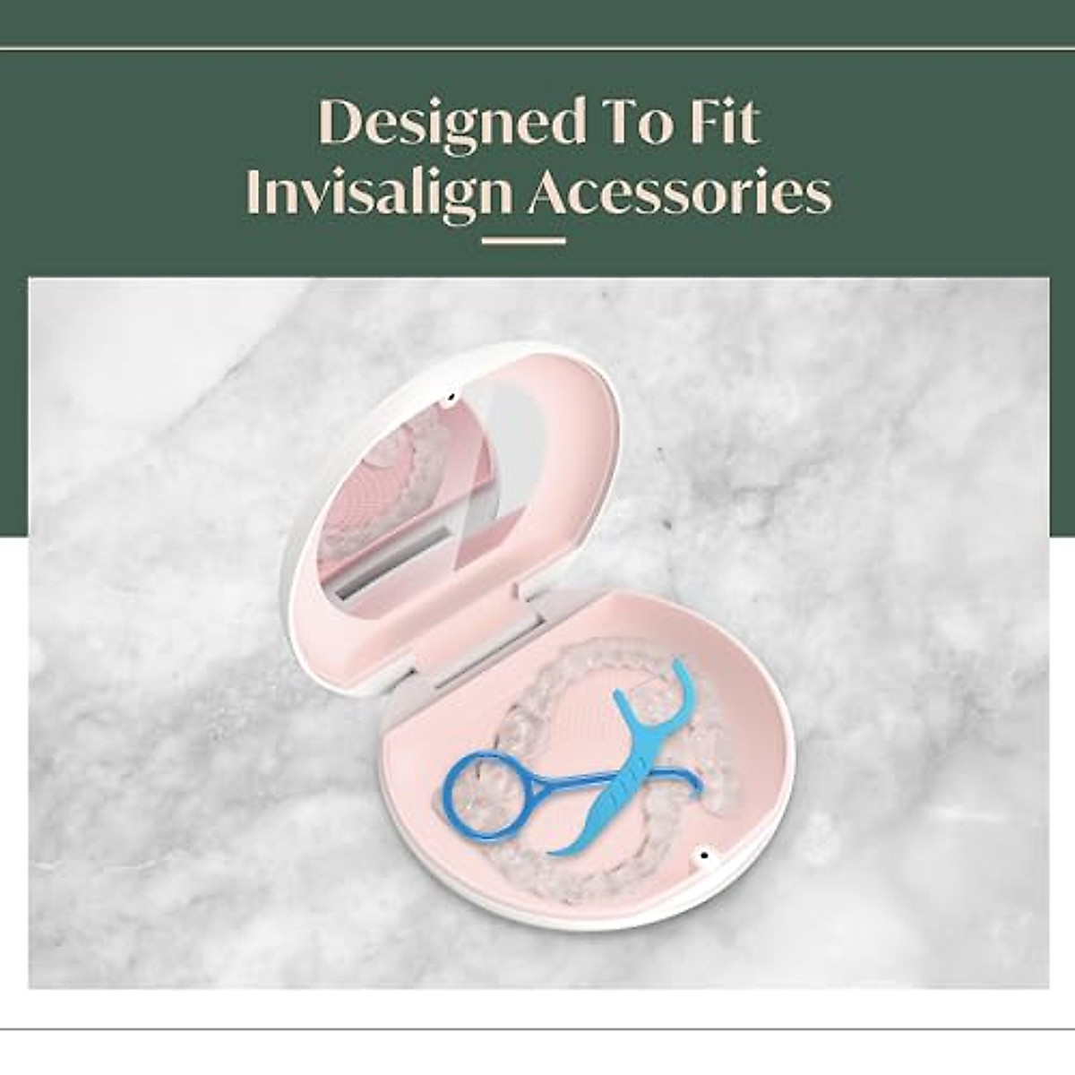 Retayn Aligner/Retainer Case with Built-In Mirror & Magnetic Lock - Premium Silicone-Lined Case Holder with Vent Holes for Aligners, Retainers, Mouth Guards (White & Blush)