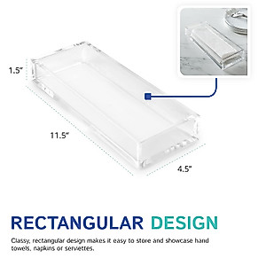 Huang Acrylic Clear Hand Towel Tray 11"x4" (10.5"x3.5" Internal) | for Bathrooms, Kitchens, Hosting, Picnics, Parties | Long Lasting Premium Acrylic Construction