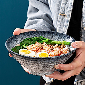 Peohud 2 Pack Porcelain Ramen Bowls, 50oz Large Noodle Bowl with Wooden Chopsticks and Spoons, Japanese Bowl for Soup, Salad, Udon, Soba, Pho, Blue