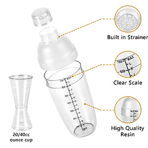 Plastic Cocktail Shaker 4 Pack 24oz Drink Mixer Gift Boxed With 4 Pack Ounce Cup Clear Bar Set