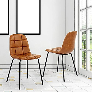 thksbought Modern Chairs Set of 2 PU Leather Dining Chairs with Legs for Kitchen Living Room(Brown)