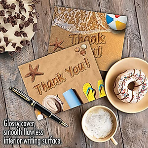 Beach Notes - 10 Assorted Thank You Cards with Envelopes (4 x 5.12 Inch) - Box of Gratitude Beach Theme Greeting Cards - Tropical Vacation, Ocean Notecard Stationery Set AM6113TYG-B1x10